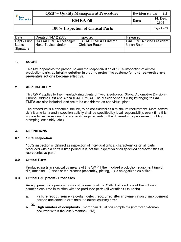 QMP - EMEA - 60 - 100 Proz Inspection of Critical Parts - Rev 1 2 ...