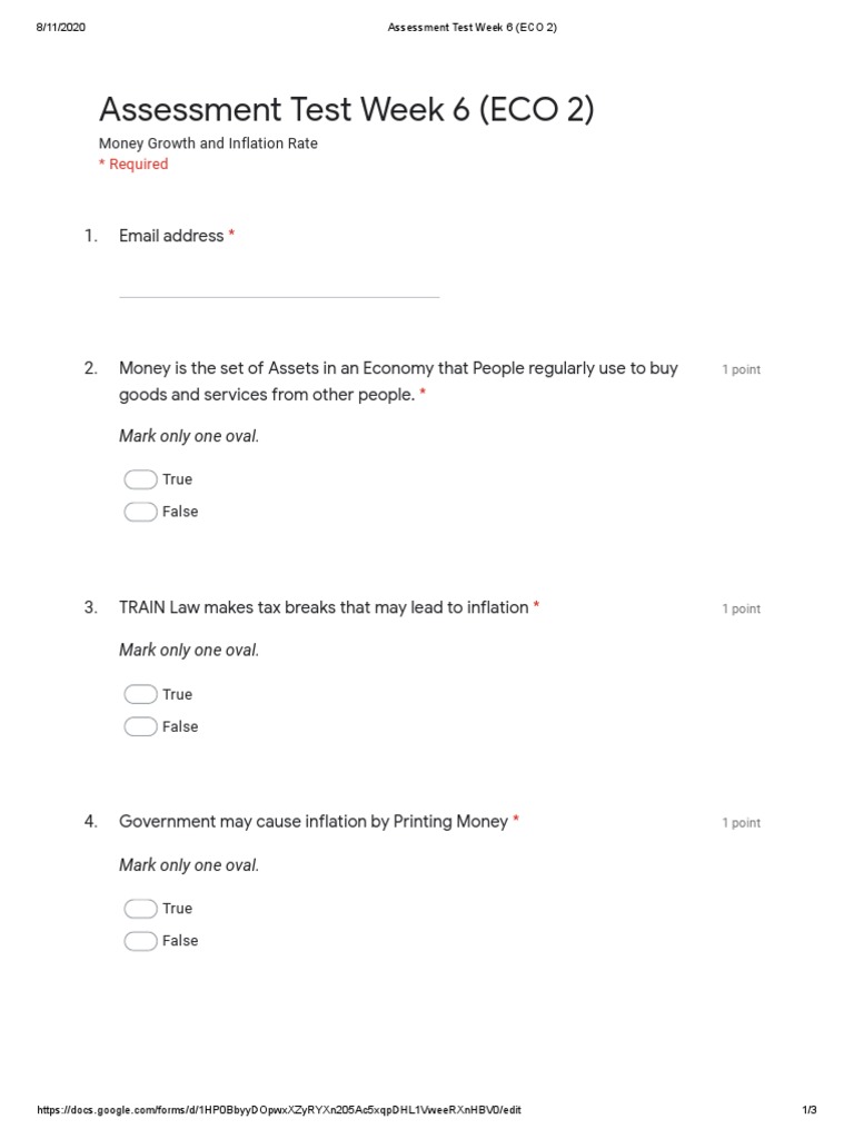 Assessment Test Week 6 (ECO 2) - Google Forms | PDF | Inflation | Money