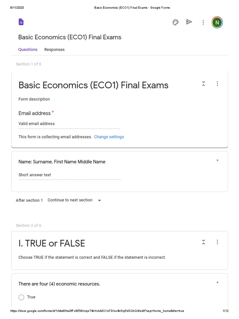Basic Economics (ECO1) Final Exams - Google Forms | PDF | Demand | Economics