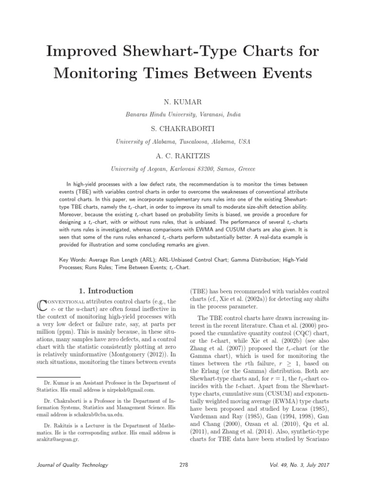 Improved Shewhart-Type Charts For Monitoring Times Between Events | PDF ...