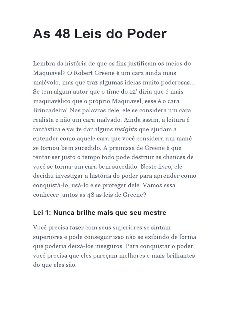 As 48 Leis do Poder: Uma análise das estratégias de conquista e ...