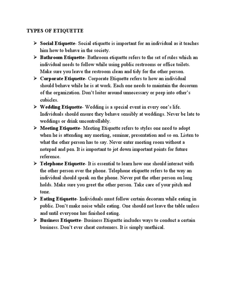 Types of Etiquette | PDF