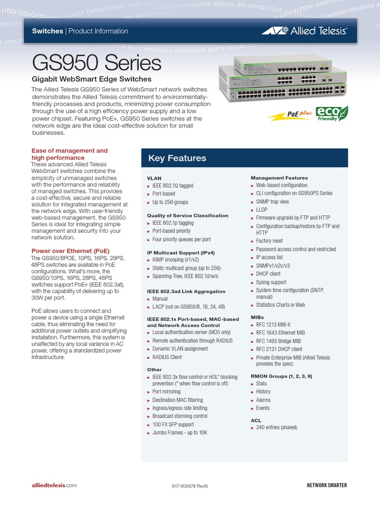 GS950 Series: Key Features | PDF | Network Switch | Radius