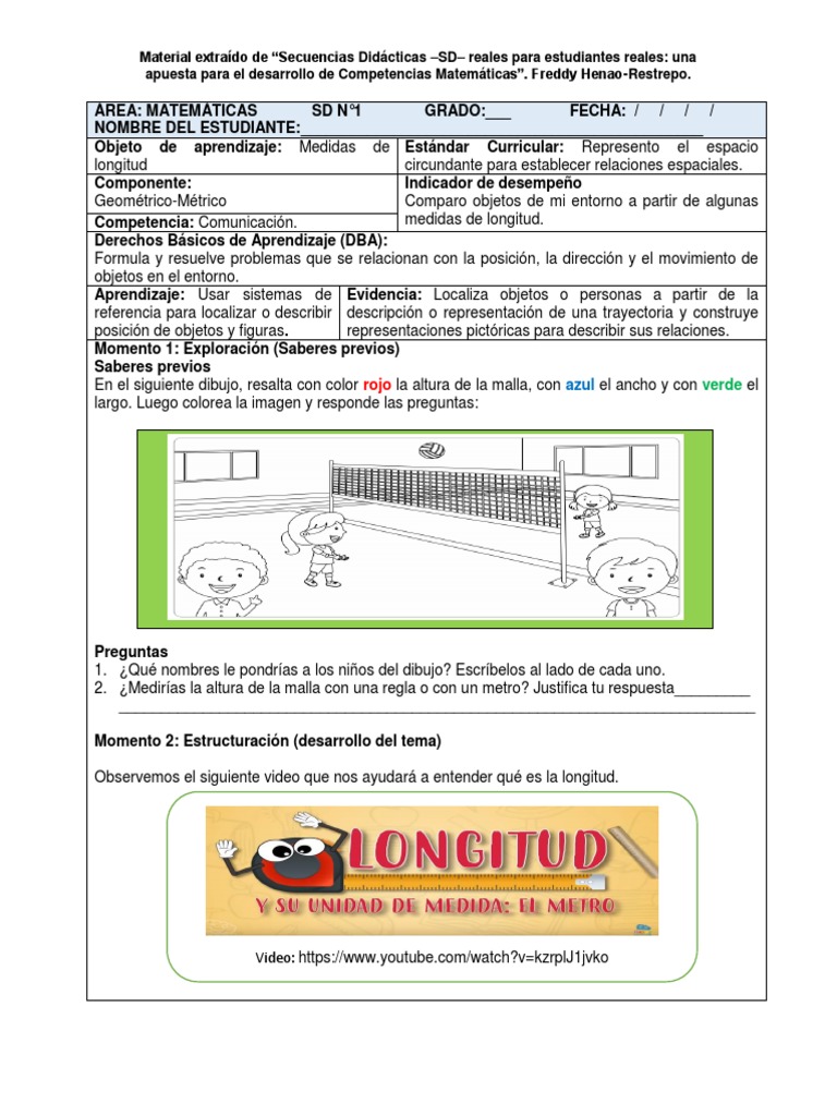 3° Secuencia Didáctica SD-1 Medidas de Longitud Coponente Geométrico-Métrico | PDF | Aprendizaje ...