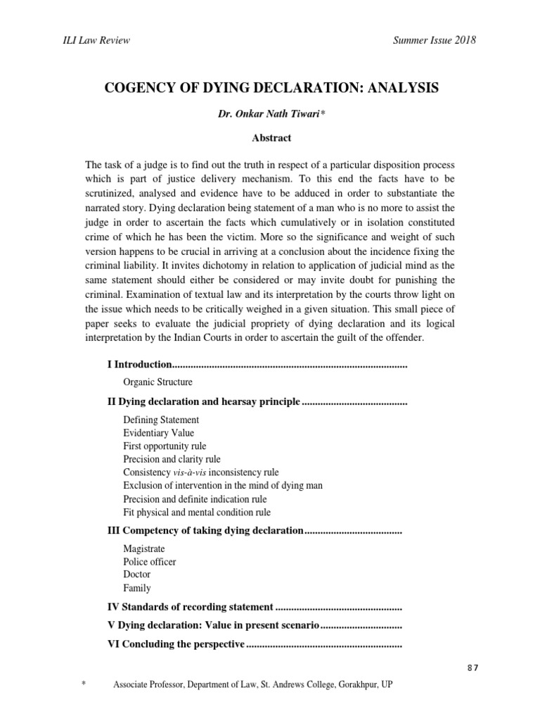 Dying Declaration | PDF | Hearsay | Evidence (Law)