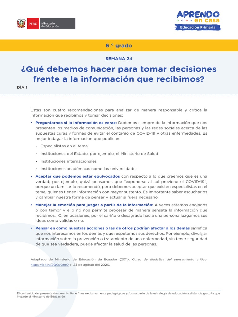 Sem24-Prim-Anexodia DIA 1 6to PDF | PDF | Información | Pensamiento crítico