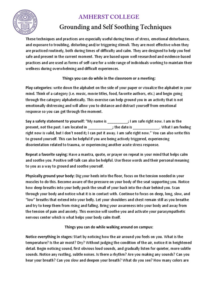 Grounding and Self Soothing Techniques PDF | PDF | Sound | Breathing