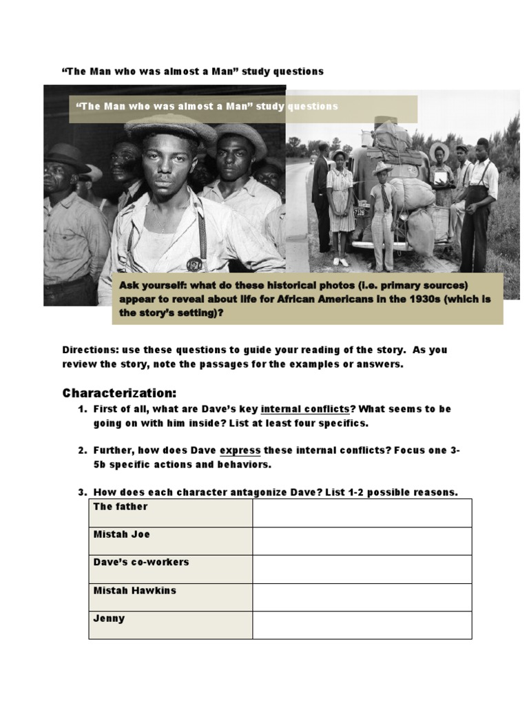 Characterization:: "The Man Who Was Almost A Man" Study Questions | PDF ...