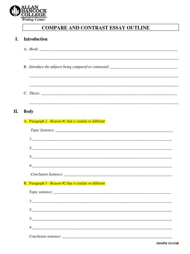 Compare Contrast Essay Outline Template | PDF | Essays | Writing