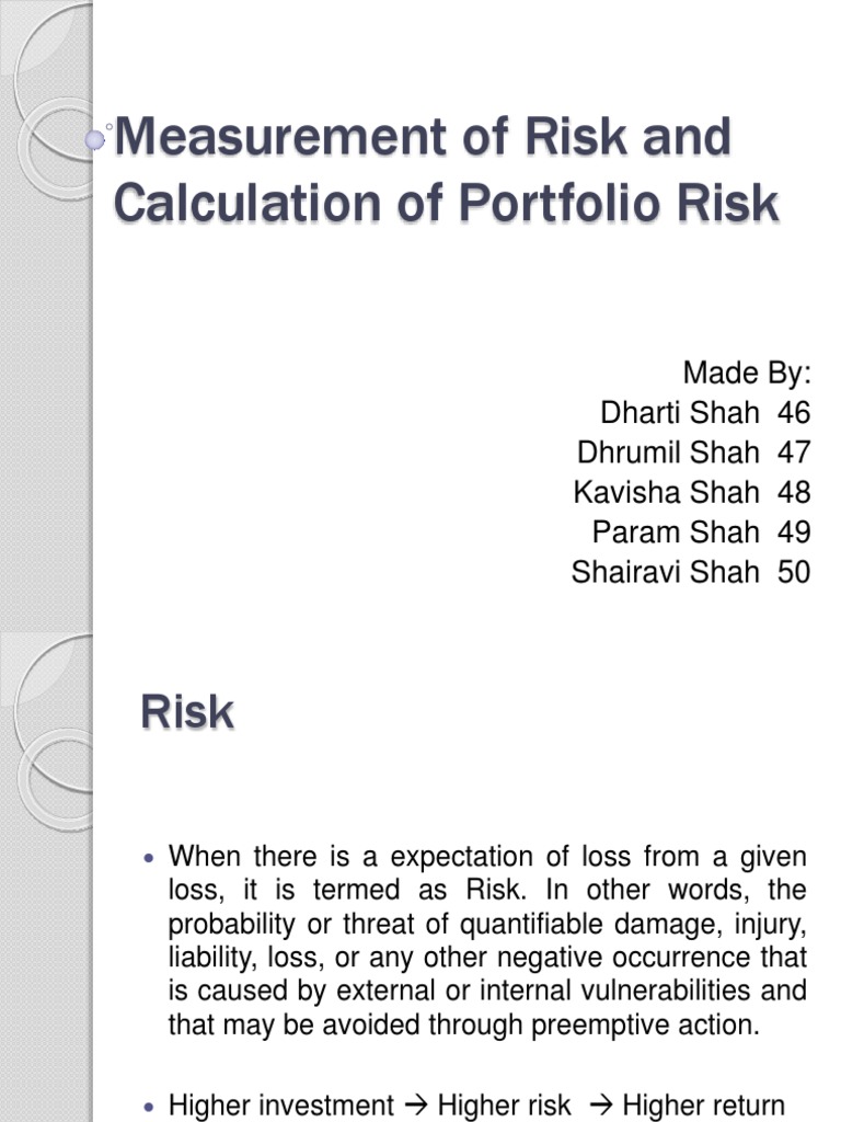 Measurement of Risk and Calculation of Portfolio Risk | PDF ...