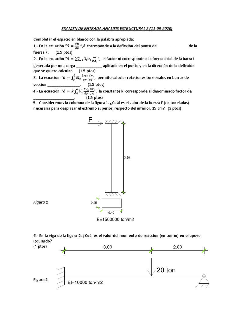 Examen de Entrada Analisis Estruc 2 | PDF