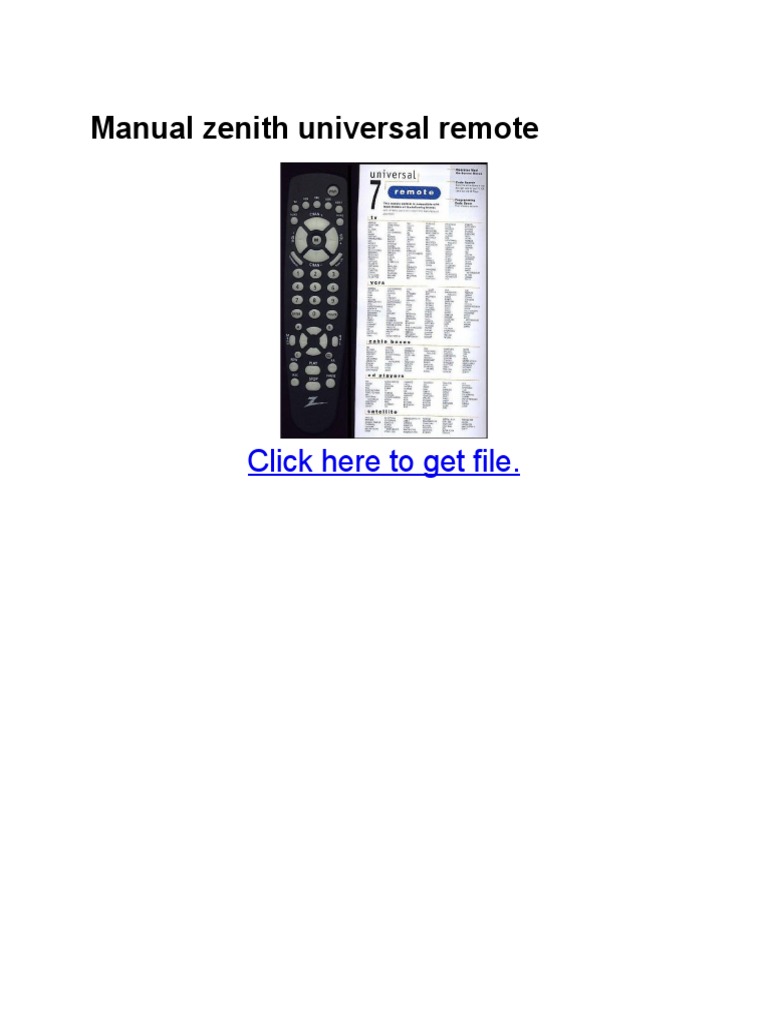 Manual Zenith Universal Remote PDF | PDF | Remote Control | Electronic ...