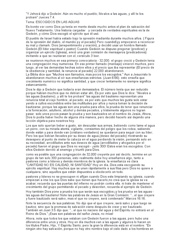 Escogidos en las Aguas: Lección de Gedeón | PDF | Bautismo | Pecado