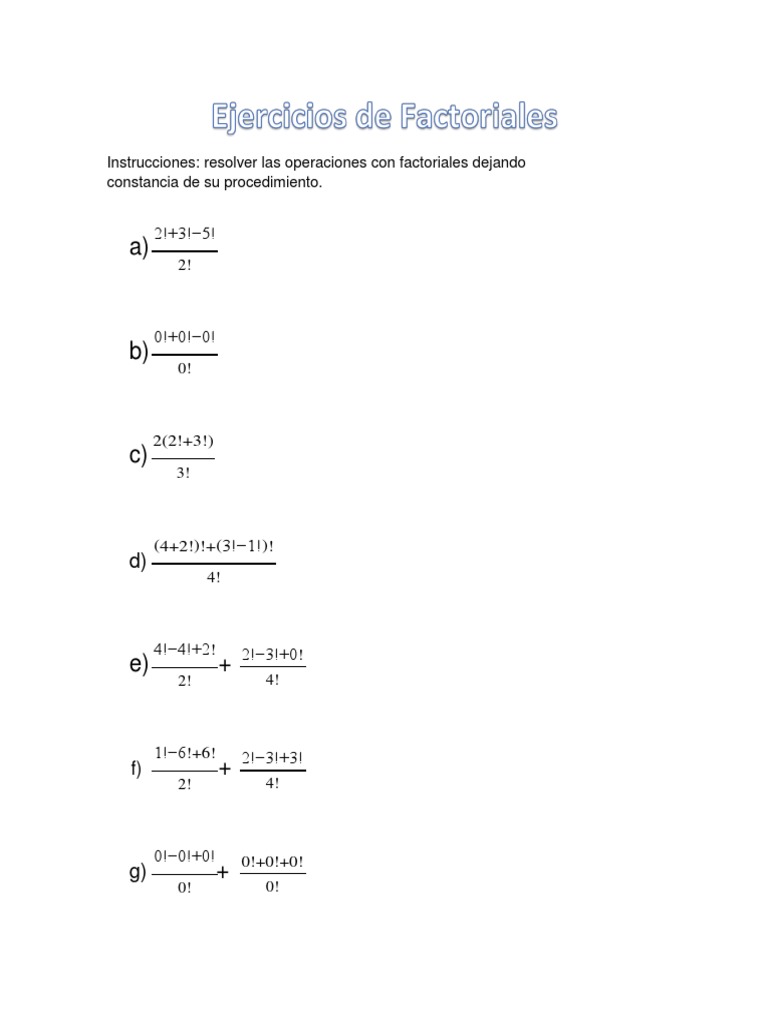 Hojas De Trabajo Factoriales