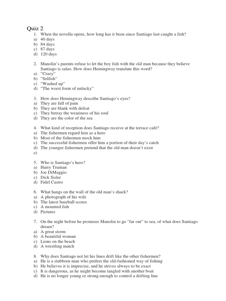 The Old Man and The Sea Quiz 2 - 2 | PDF