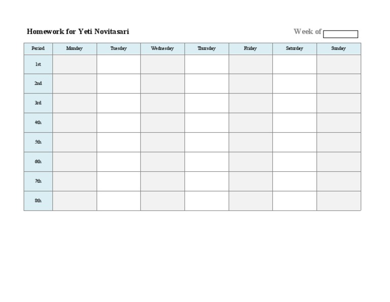 Weekly Homework Schedule | PDF