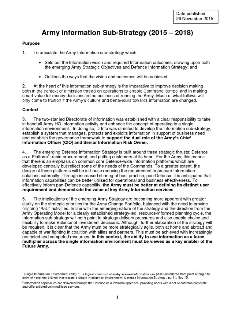 Army Information Sub-Strategy (2015 - 2018) | Download Free PDF | Chief ...