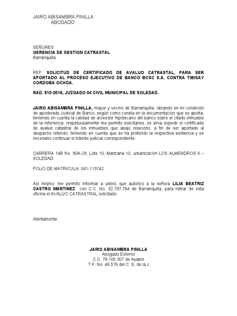 Carta para Pedir Avaluo | PDF