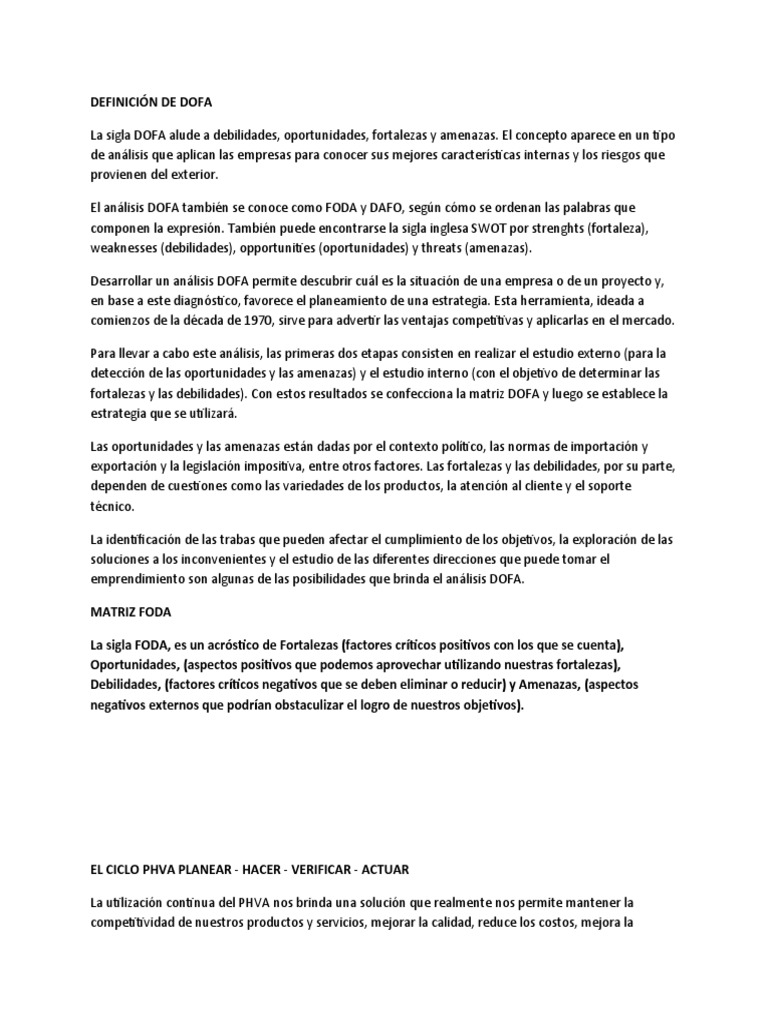 Definición de Matriz Dofa | PDF | Análisis FODA | Calidad (comercial)