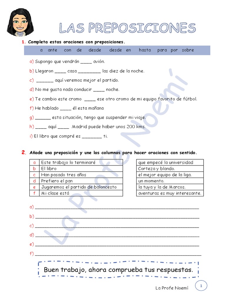 Ejercicios de Preposiciones para Primaria | PDF | Métodos y materiales ...