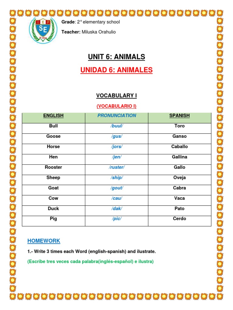 Unidad 6: Animales: Unit 6: Animals | PDF