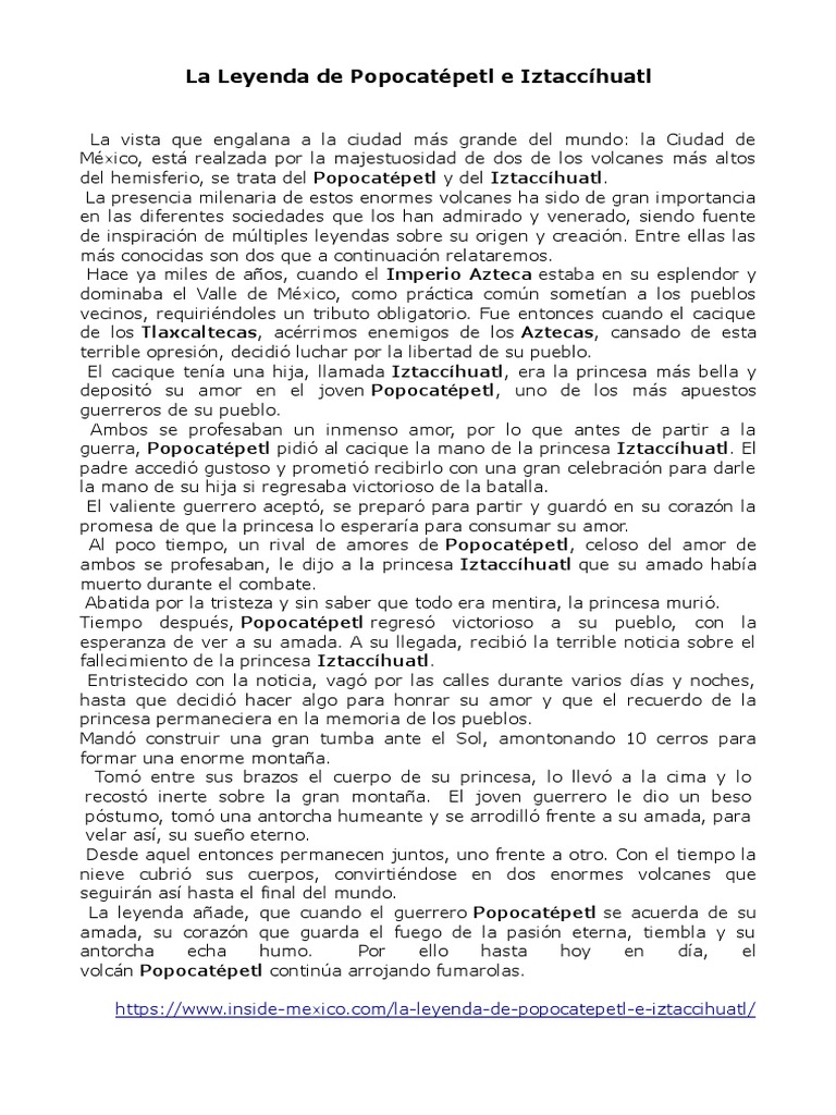 La Leyenda de Popocatepetl e Iztaccihuatl PDF | PDF | Agitación