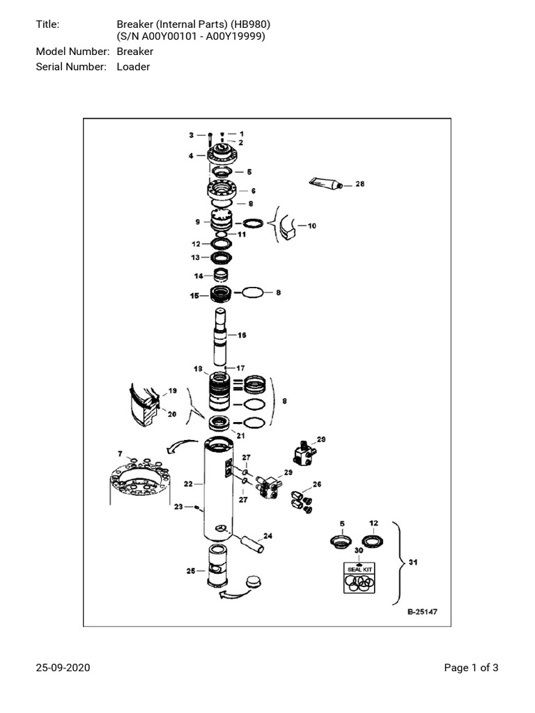 HB980 Hydraulic Breaker Parts List | PDF | Piston | Distributor