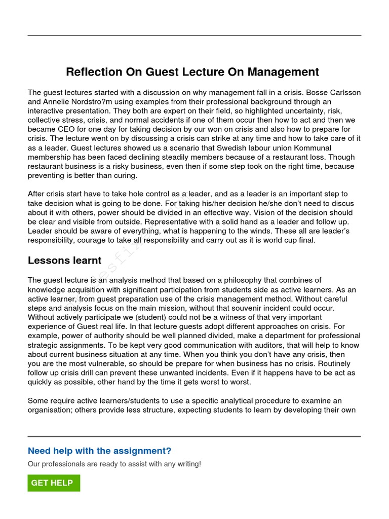 Reflection On Guest Lecture About Management | PDF | Lecture | Applied ...