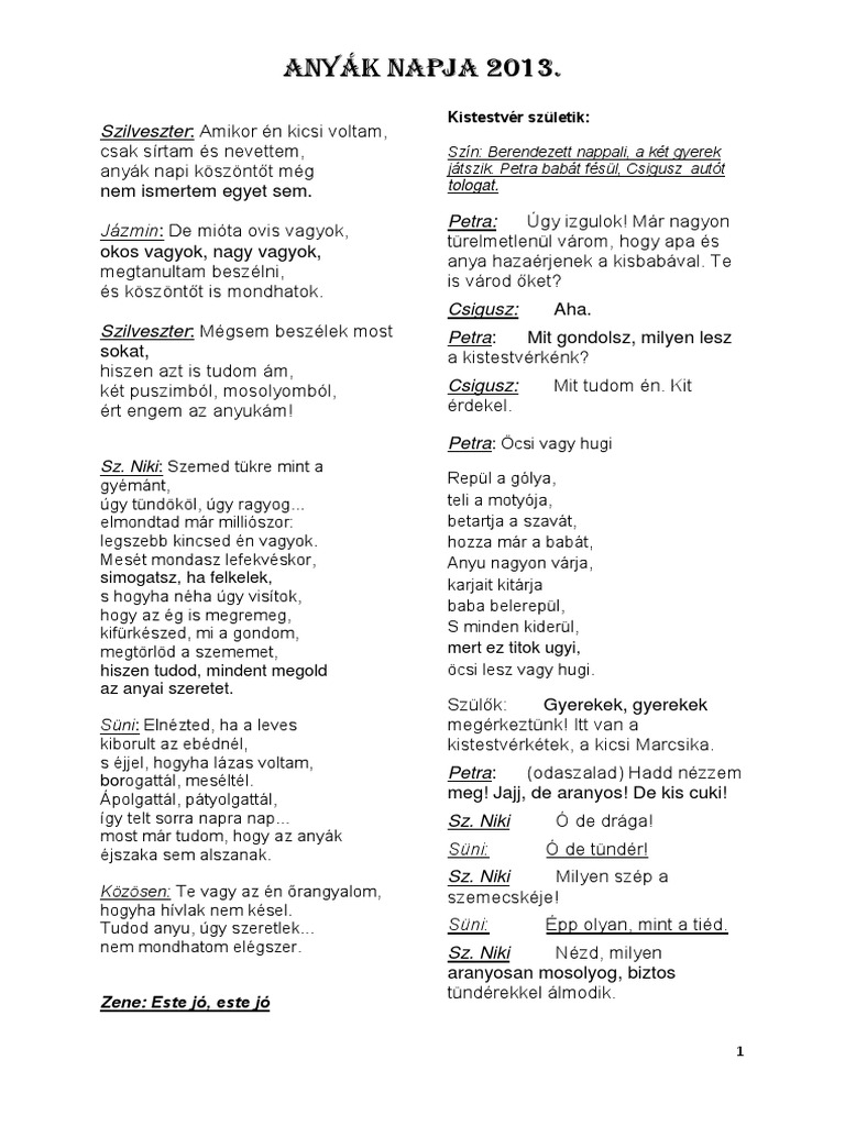 Anyák Napi Műsor | PDF