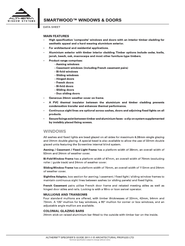 Altherm Smartwood Box Bay Windows Data Sheet PDF | PDF