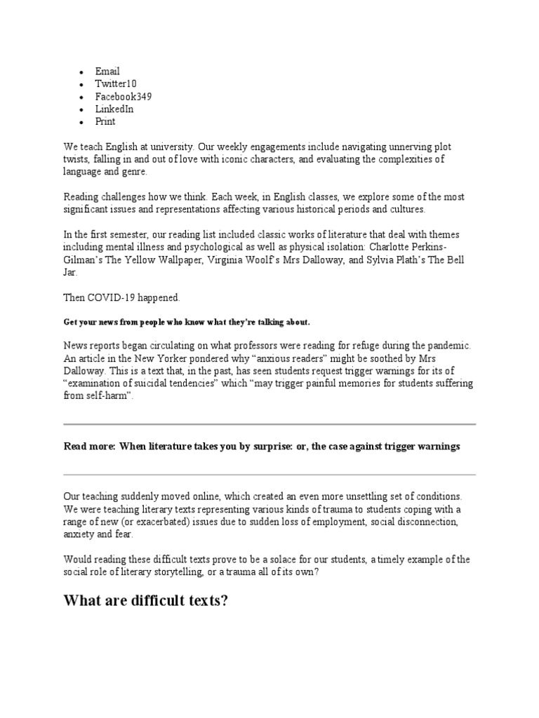 What Are Difficult Texts?: Read More: When Literature Takes You by ...