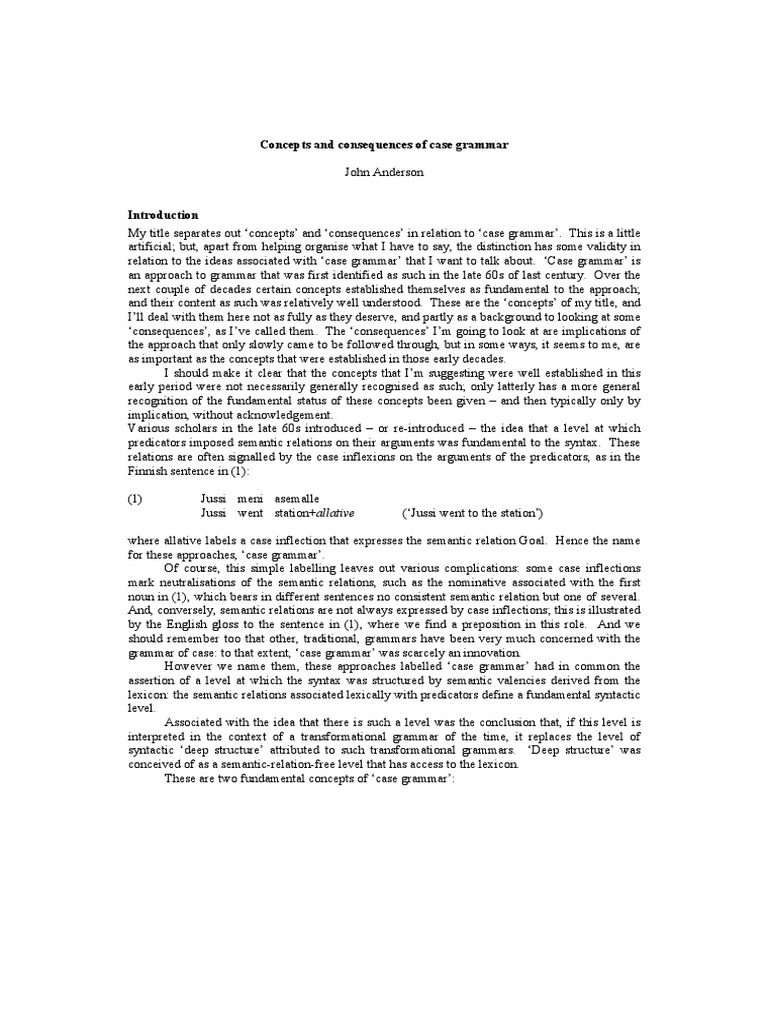 Case Grammar: Concepts and Implications | PDF | Lexicon | Syntax
