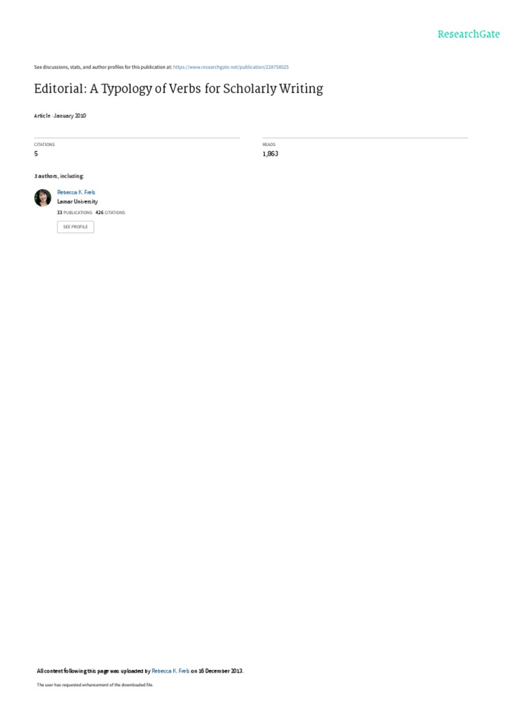 Editorial: A Typology of Verbs For Scholarly Writing: January 2010 ...