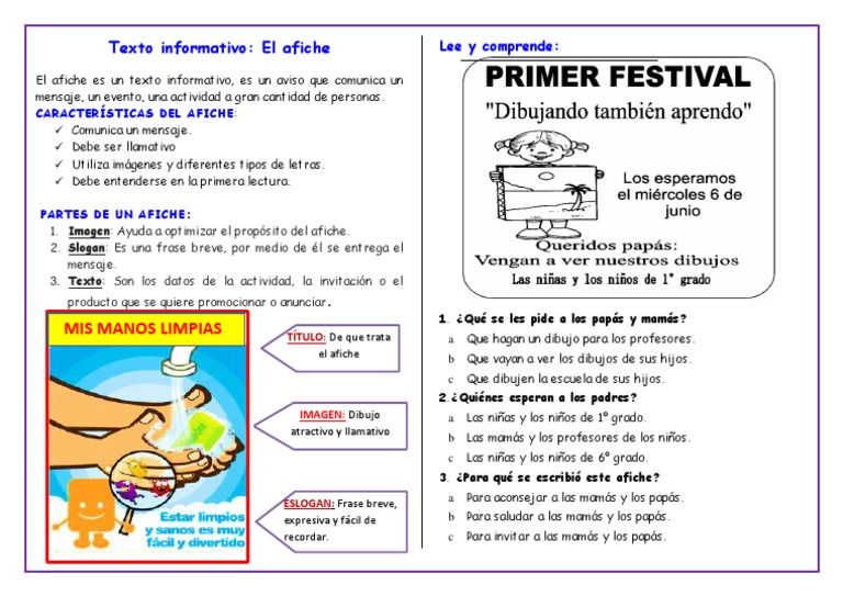 Características y partes de un afiche informativo | PDF