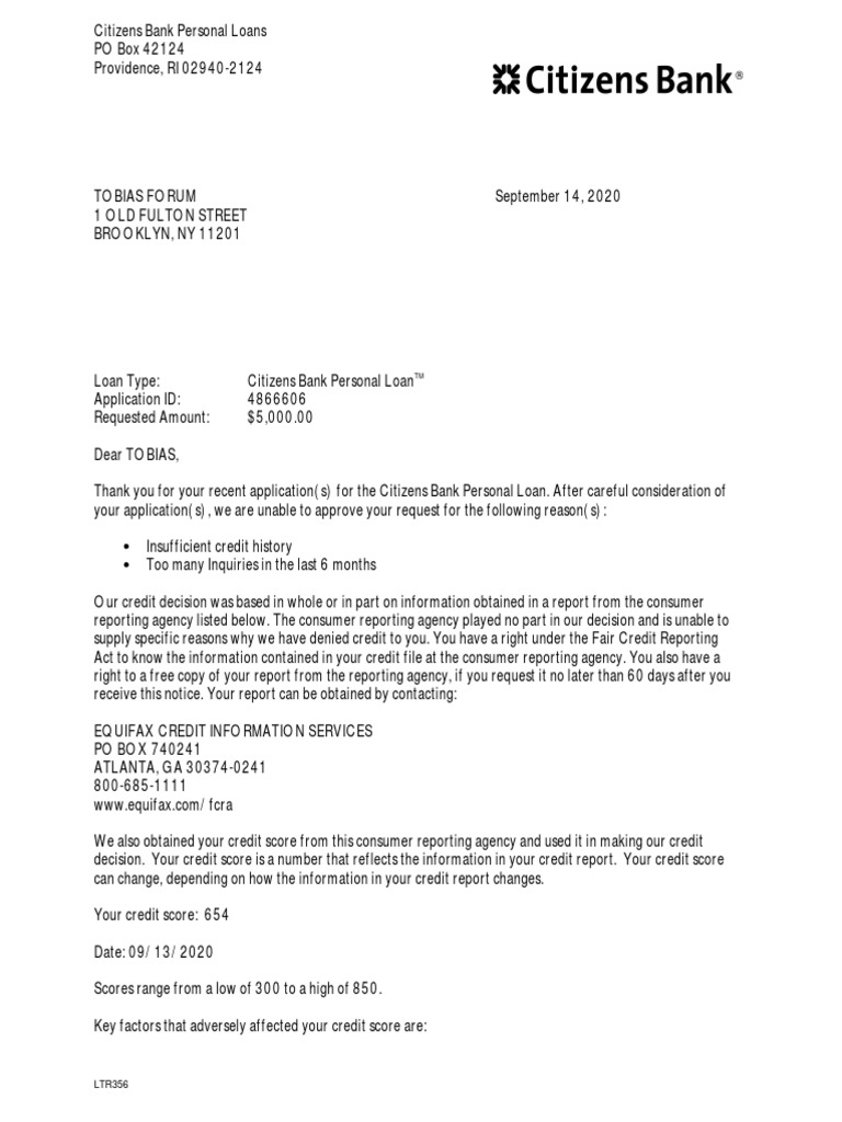 DenialLetter 1482811626 PDF | PDF | Credit History | Credit Score