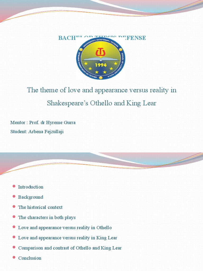 The Theme of Love and Appearance Versus Reality in Shakespeare's Othello and King Lear | PDF ...