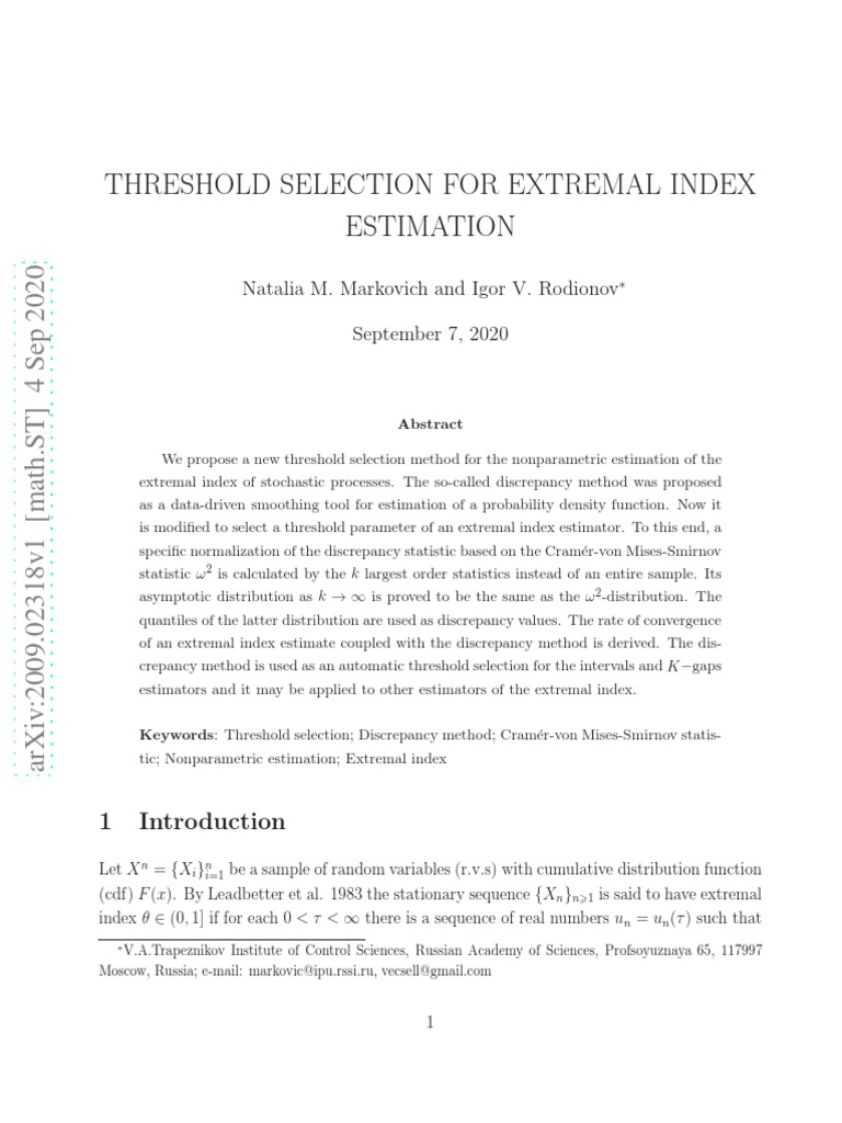 Extremal Index Estimation | PDF | Estimator | Bias Of An Estimator