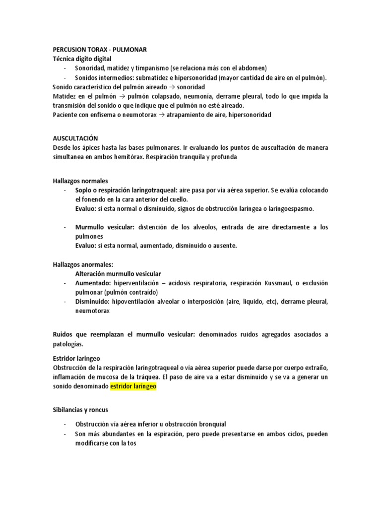 Percusion Torax y Auscultacion | PDF | Sistema respiratorio | Neumología