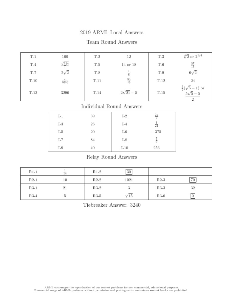American Regions Math League (ARML) - Local Contests - Answers (2019 ...