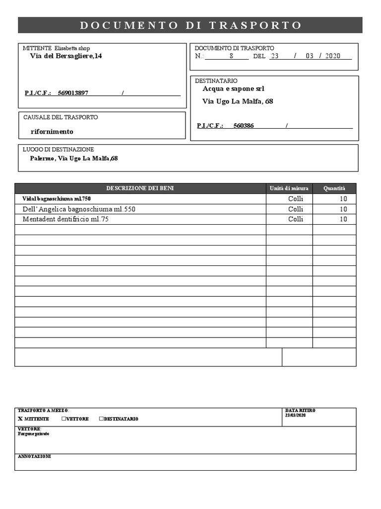 Modello DDT Word Compilabile | PDF
