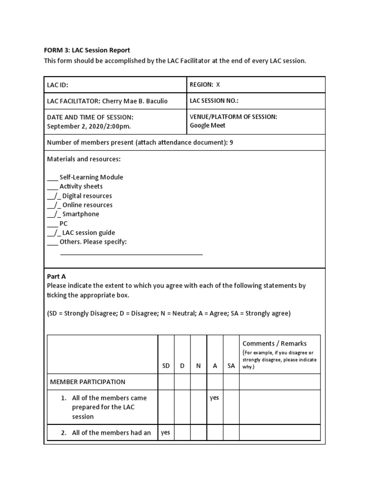 FORM 3: LAC Session Report: Region: X Lac Session No.: Venue/Platform ...