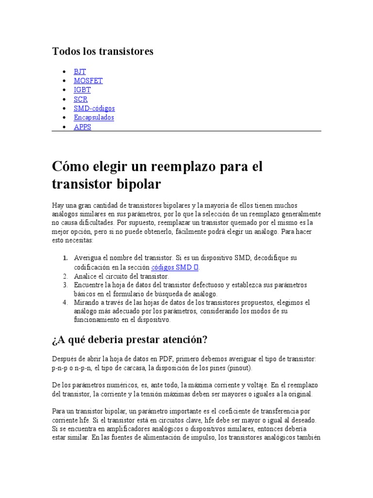 Guía de Reemplazo de Transistores | PDF | Transistor | Transistor de ...