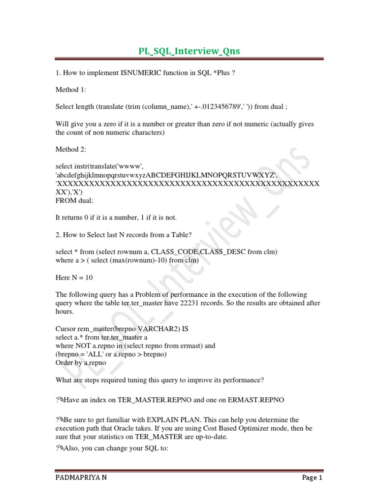 PL SQL Interview Qns | PDF | Databases | Pl/Sql