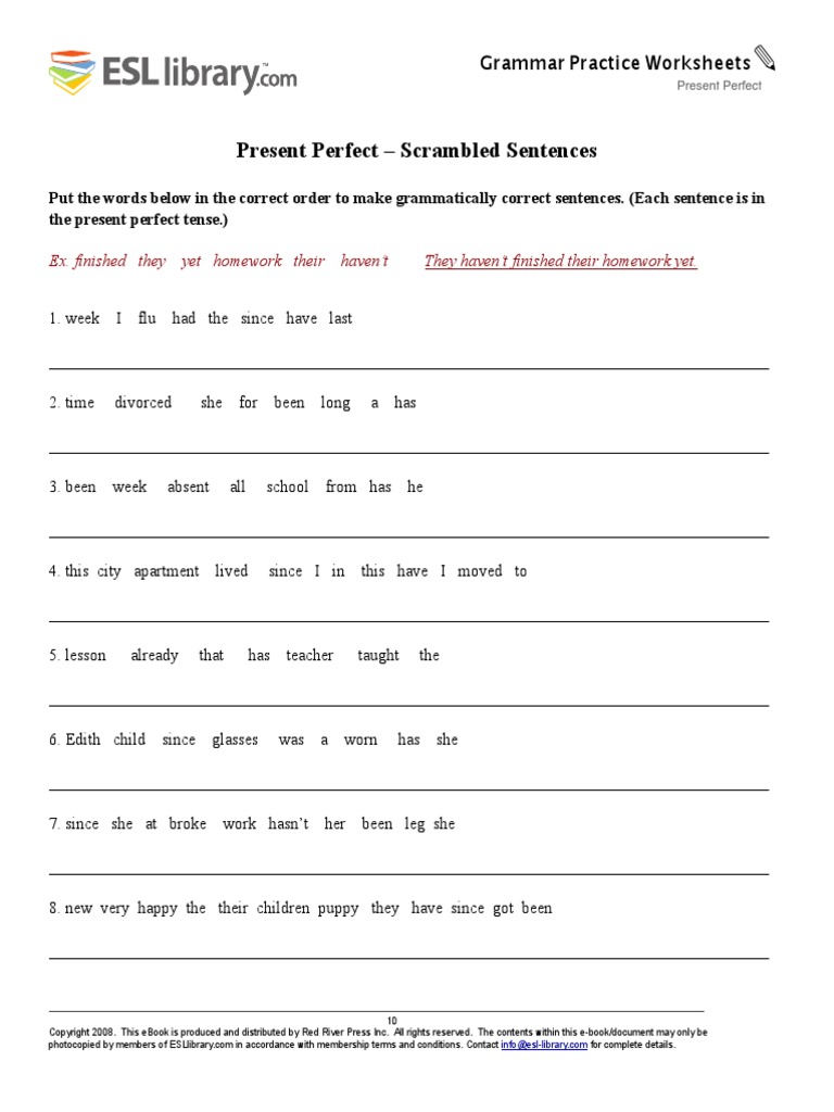 Present Perfect - Scrambled Sentences | PDF