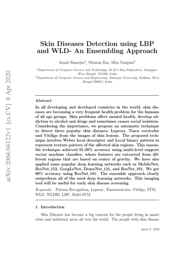 Skin Diseases Detection Using LBP and WLD-An Ensembling Approach | PDF ...