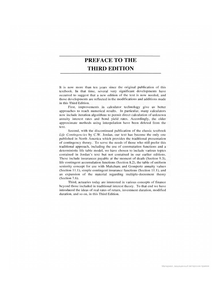 Preface To The Third Edition: Life Contingencies by C.W. Jordan, Our Text Has Become The Only ...