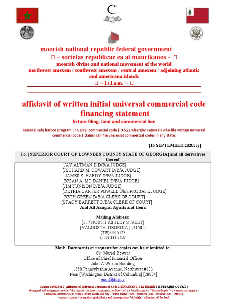 Valdosta Superior Court-A006 - Affidavit of Universal Commercial Code 1 ...