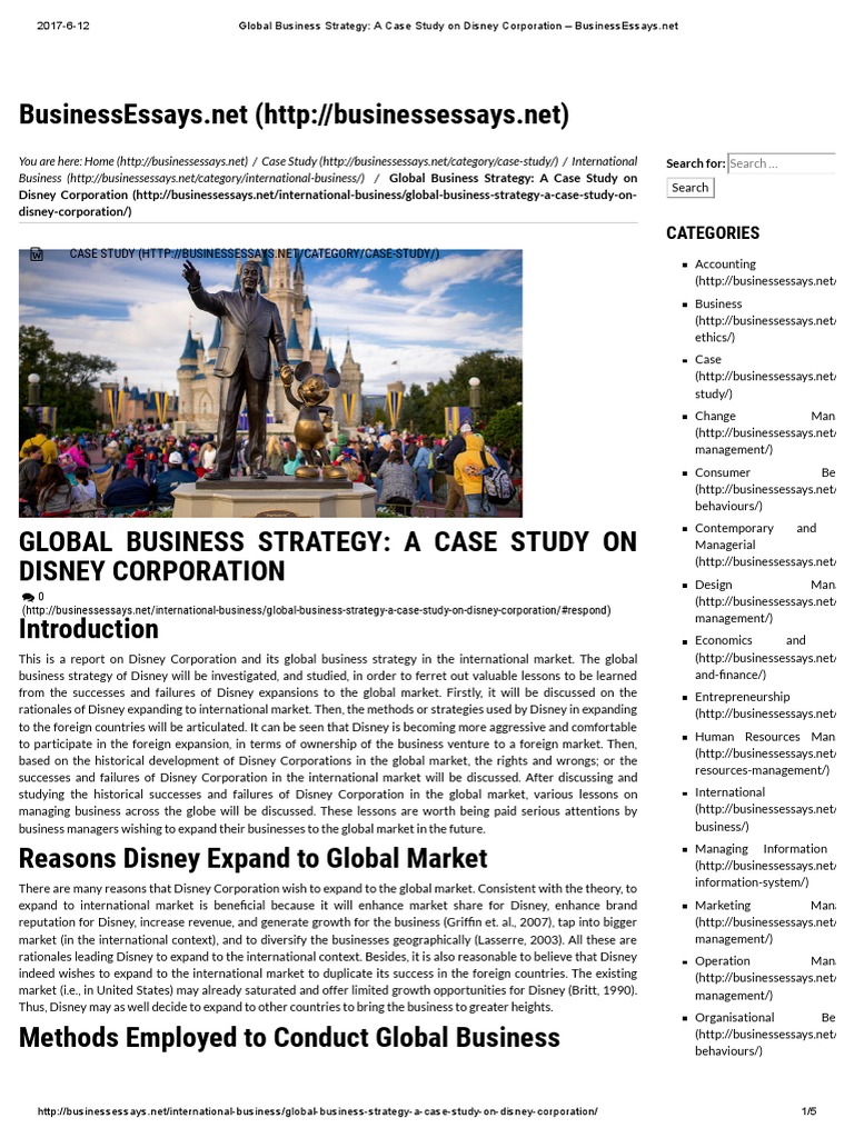 Global Business Strategy - A Case Study On Disney Corporation ...