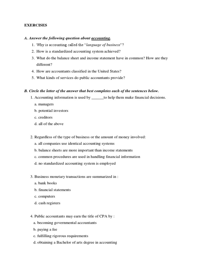 Accounting Basics and Exercises Guide | PDF | Accountant | Accounting