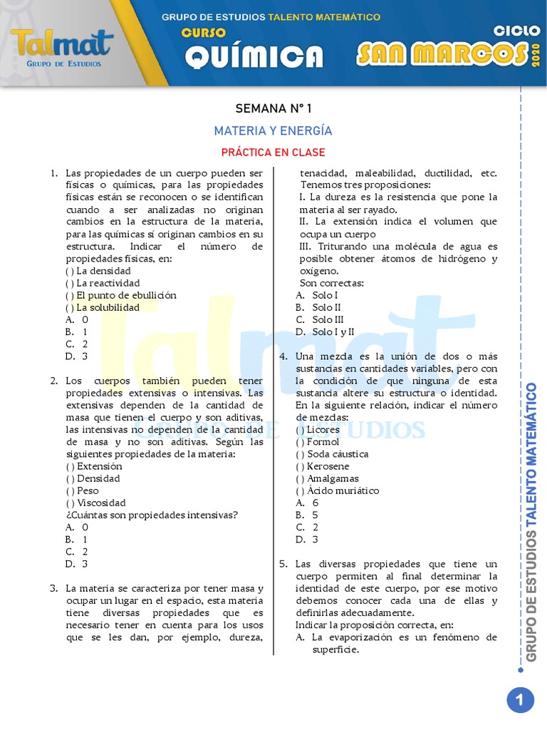 S1 Quimica Unmsm Pdf Pdf Importar Sustancias Químicas